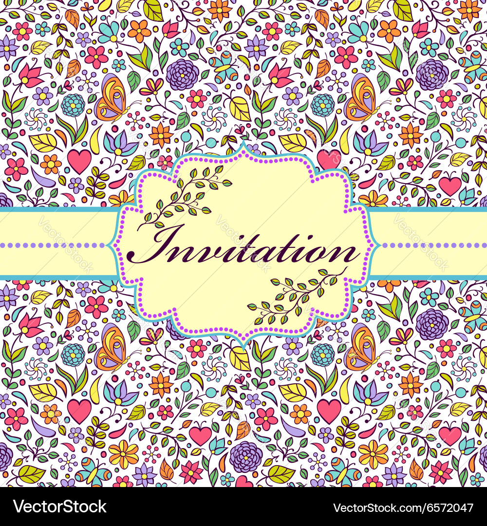 Colorful floral invitation card Royalty Free Vector Image