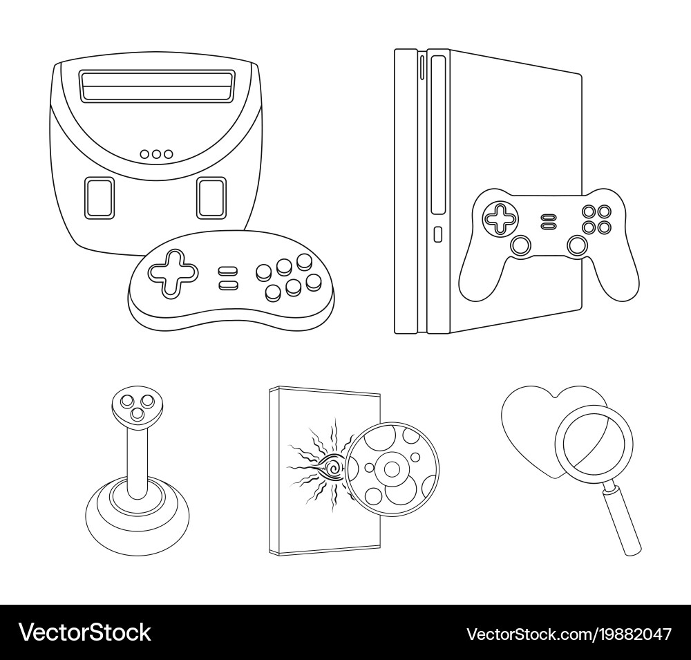 Game console joystick and disc outline icons Vector Image