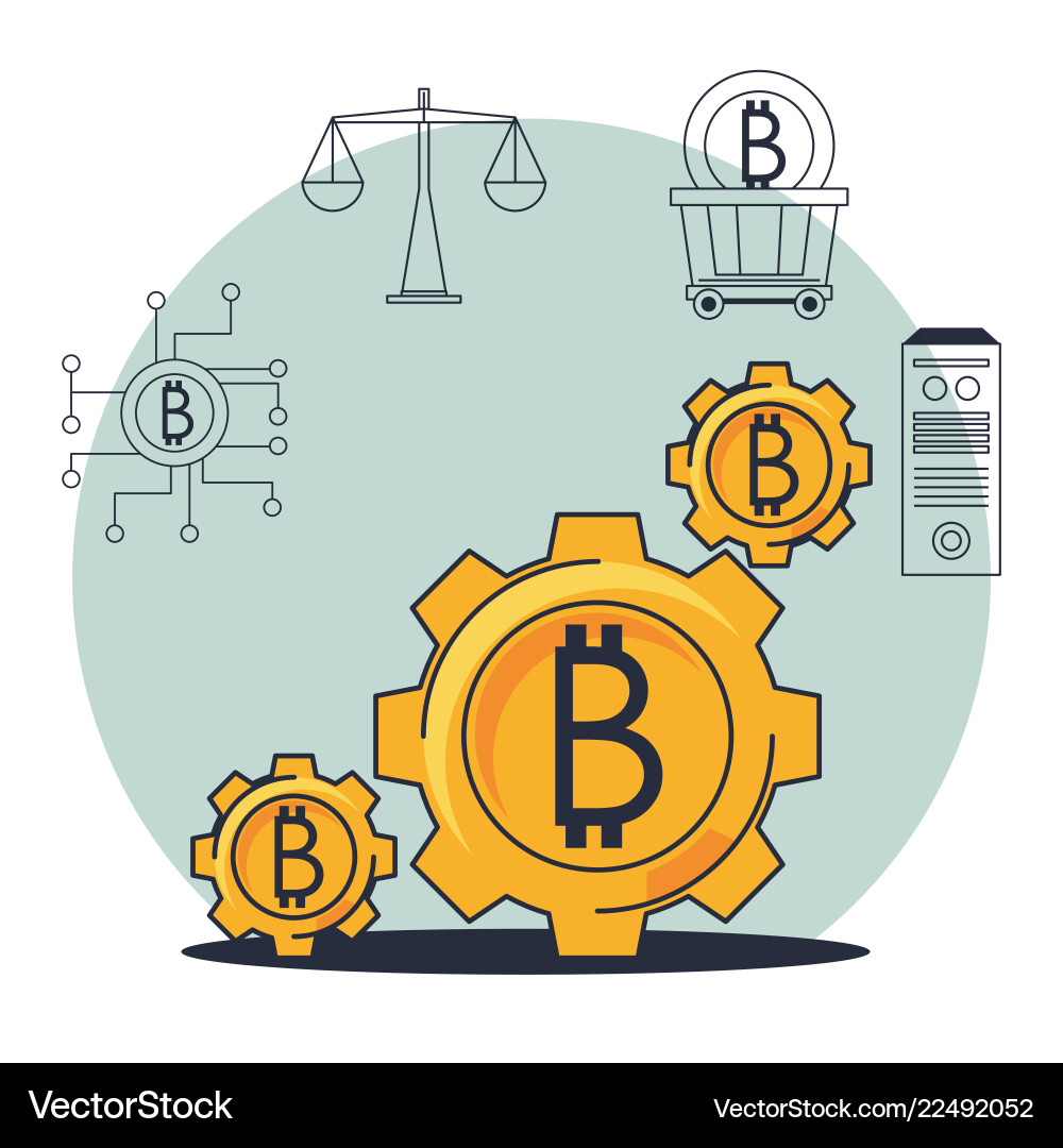 Bitcoin mining technological devices Royalty Free Vector