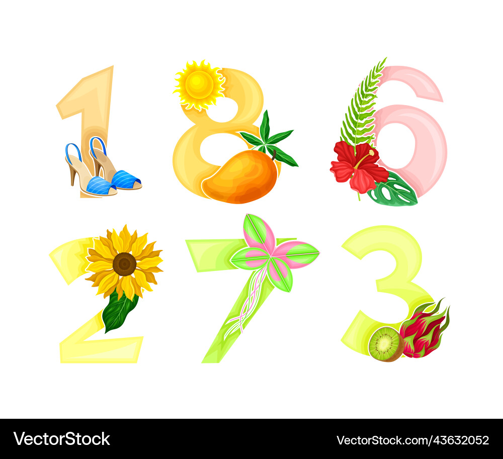 Bright summer numbers with sunny season attributes