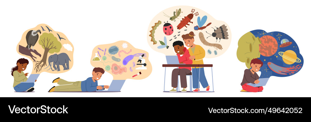 Enthusiastic kids engage in educational pursuits Vector Image