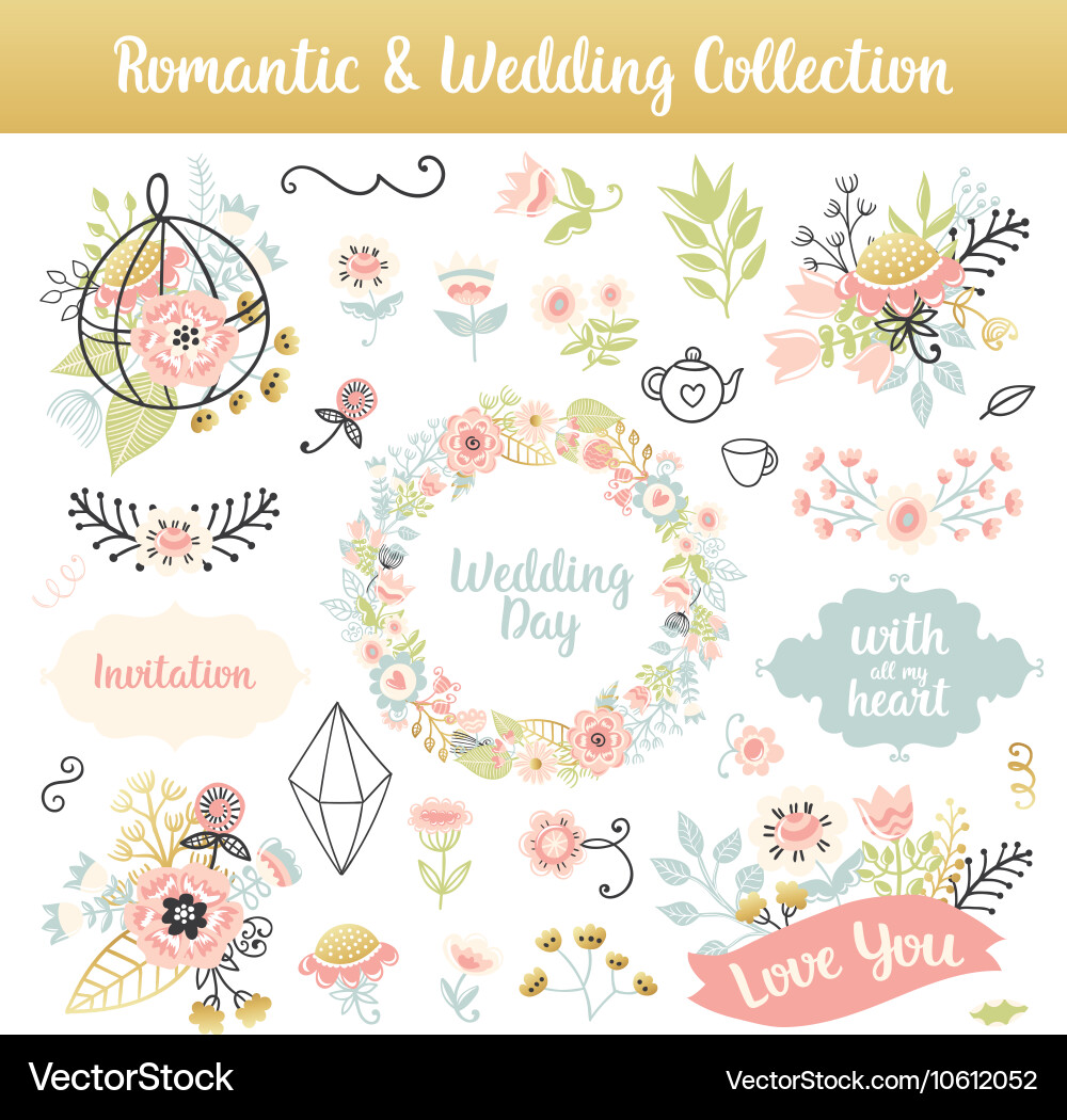 Floral hand drawn vintage set Royalty Free Vector Image