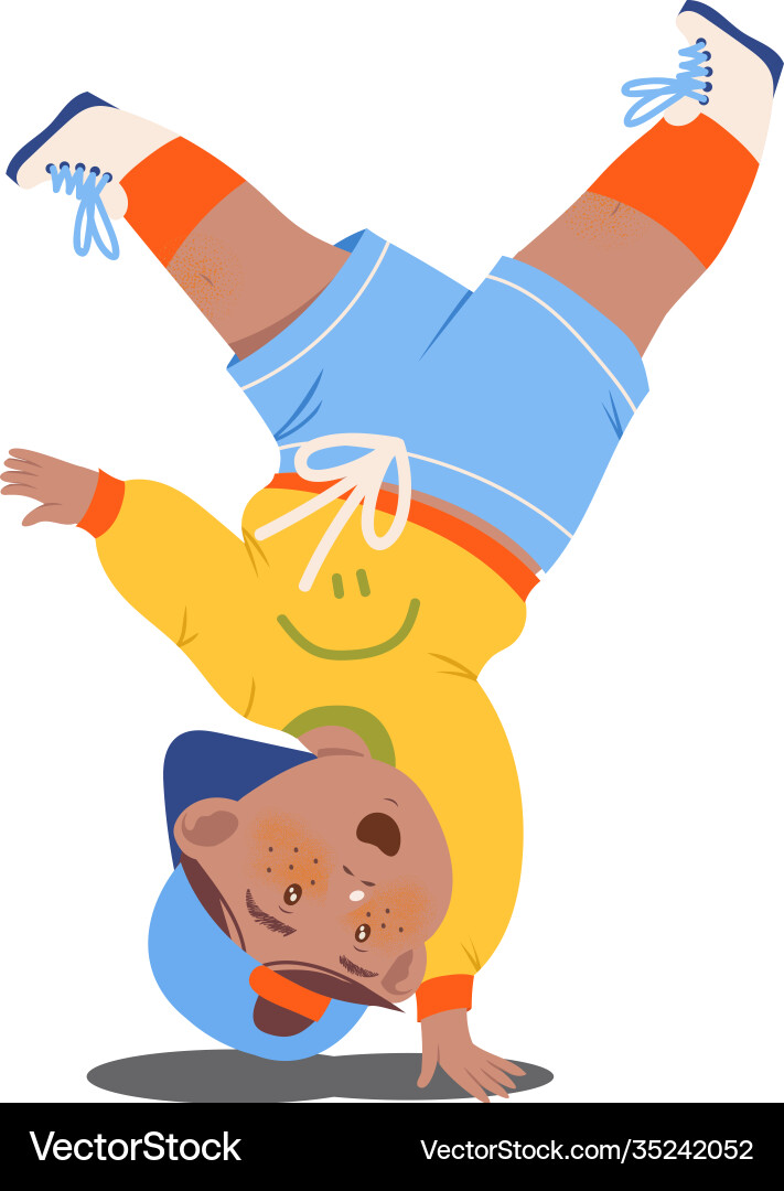 Funny boy dancing hip hop doing handstand Vector Image