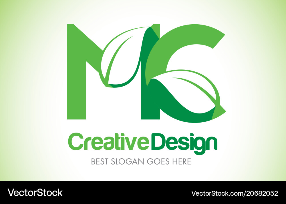 Mc green leaf letter design logo eco bio Vector Image