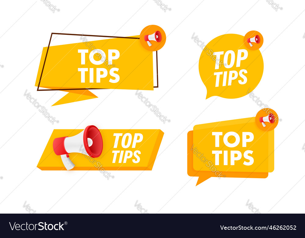 Megaphone label set with text top tips Royalty Free Vector Megaphone label set with text top tips Royalty Free Vector