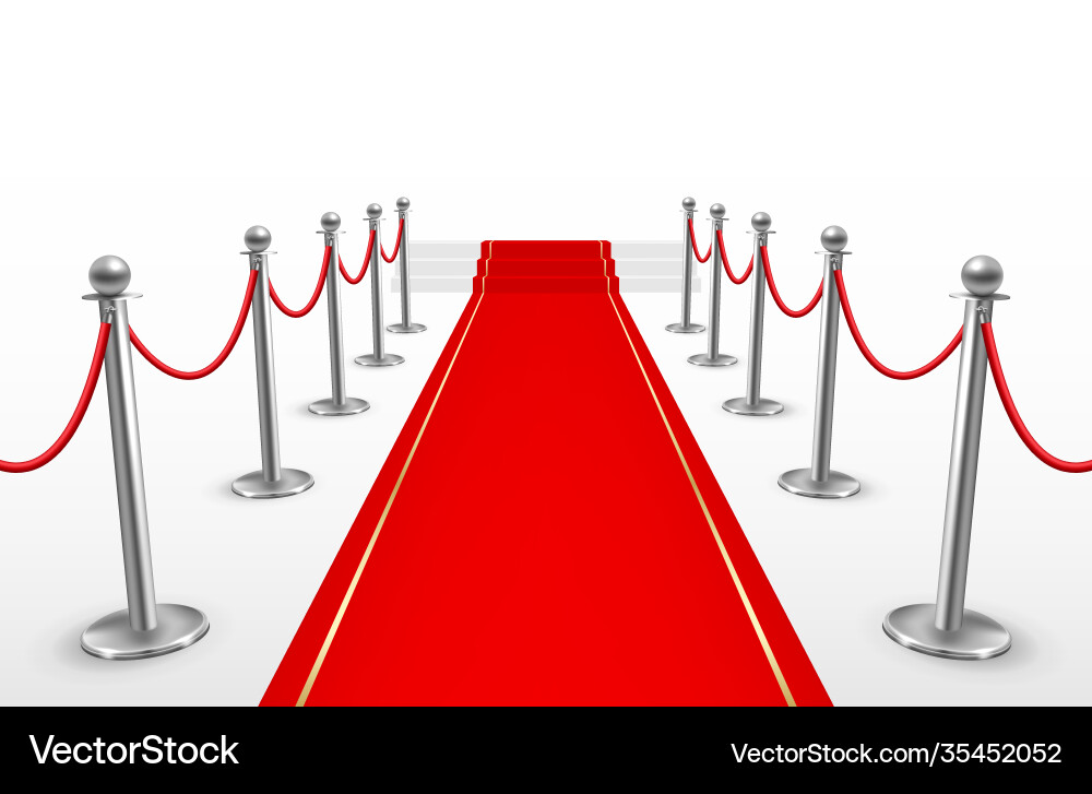 Red carpet with barriers for event or party Vector Image