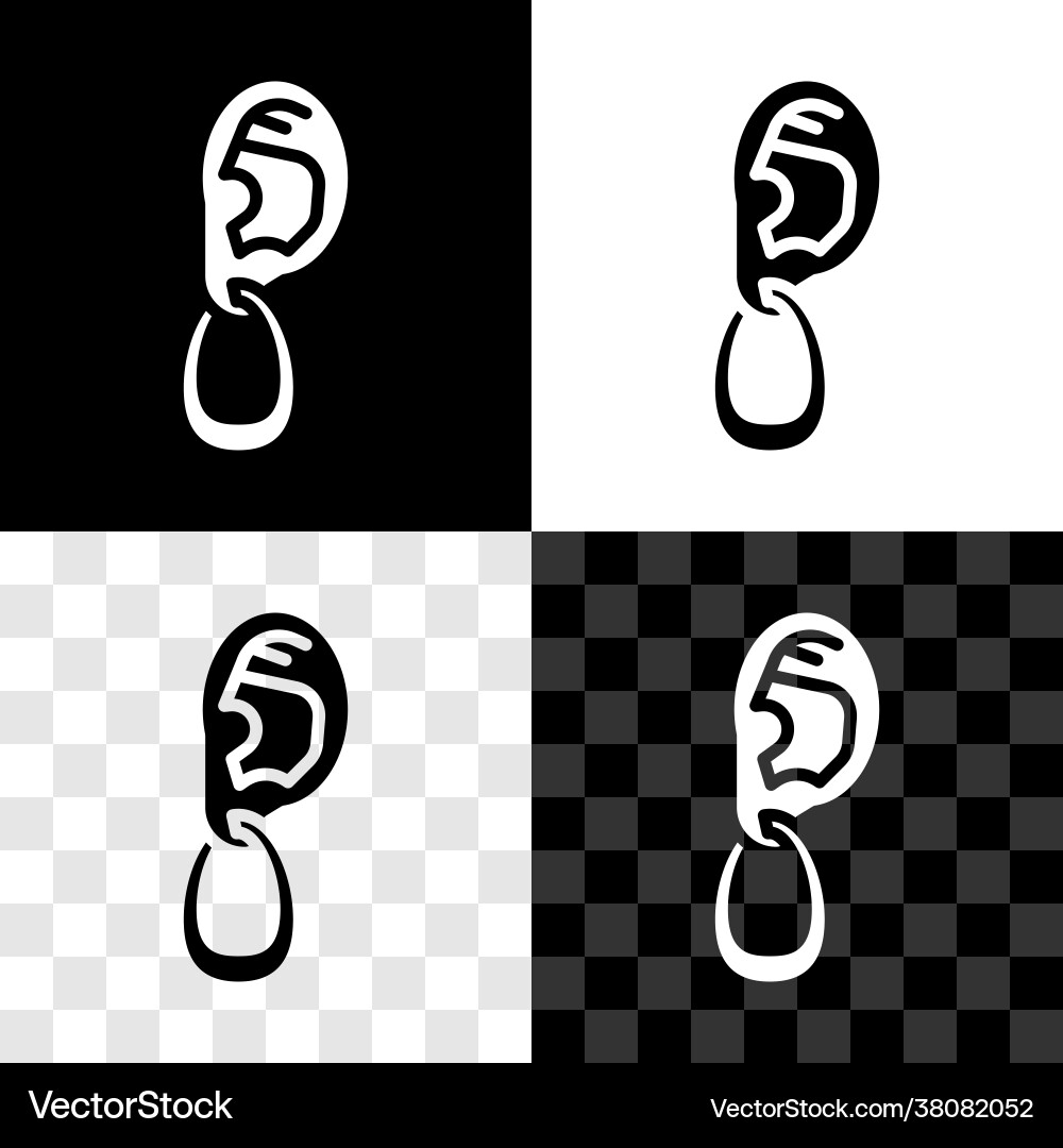 Set ear with earring icon isolated on black Vector Image