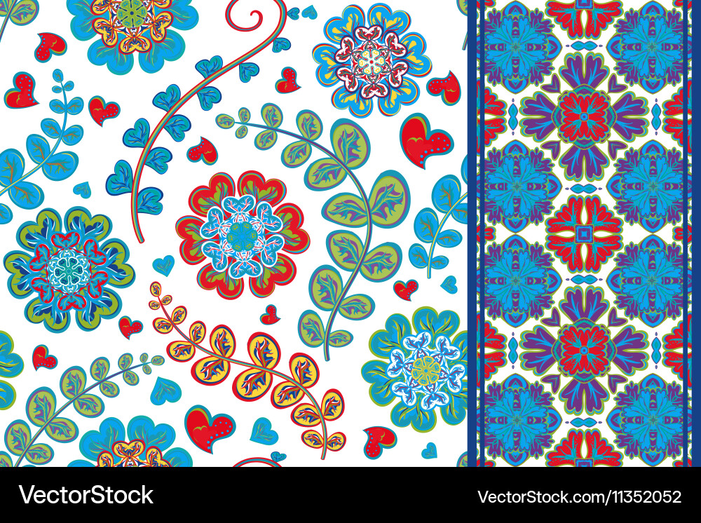 Set of flowers seamless pattern and border Vector Image