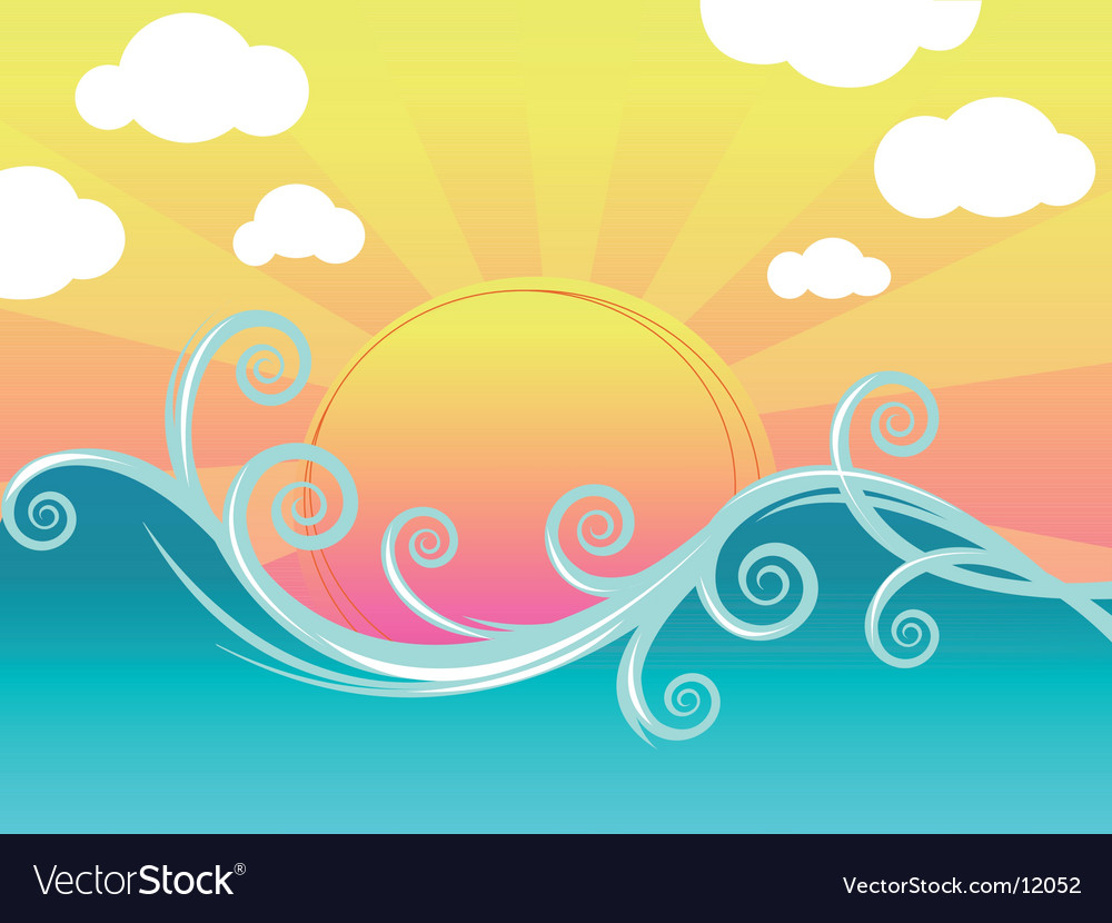 Sunset and waves Royalty Free Vector Image - VectorStock