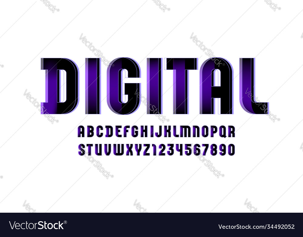 Technical font digital alphabet Royalty Free Vector Image