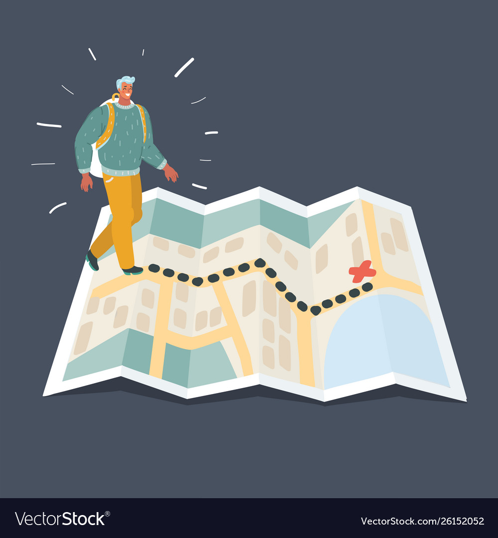 Traveling man using map application Royalty Free Vector