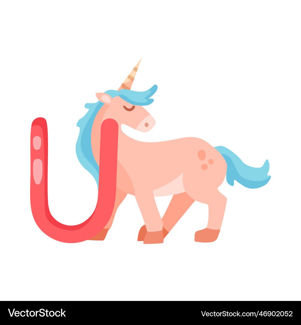 Unicorn character with alphabet letter u Vector Image