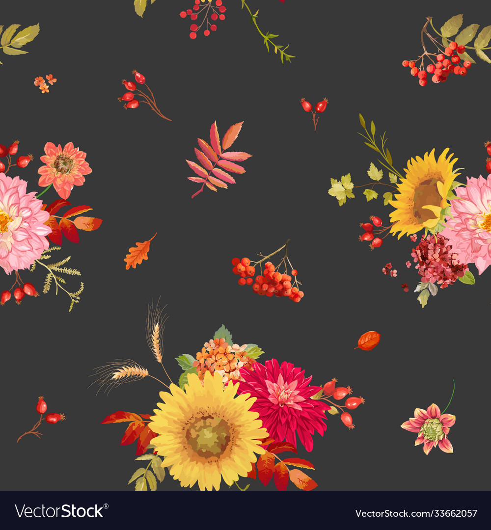 Autumn Watercolor Flowers Seamless Background Vector Image