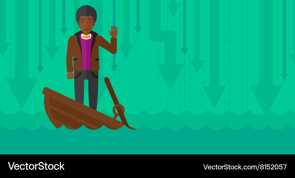 Businessman standing in sinking boat Royalty Free Vector
