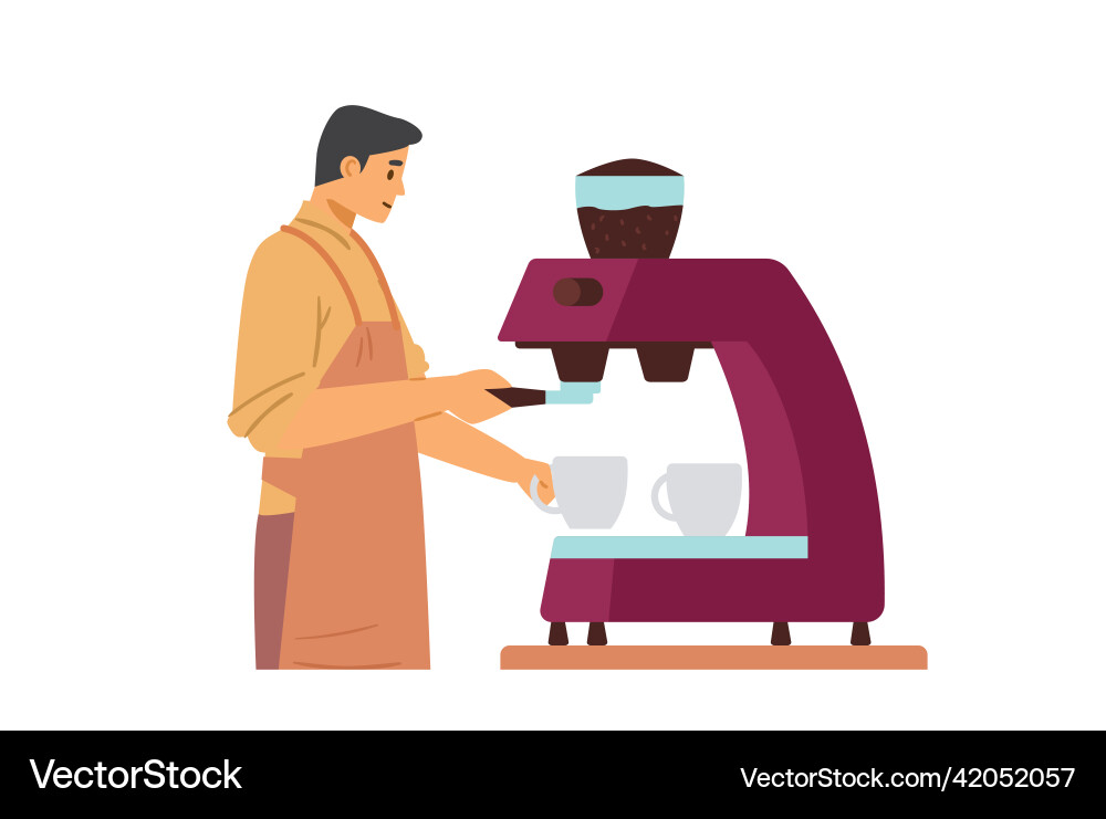 Coffee barista using machine for brewing Vector Image