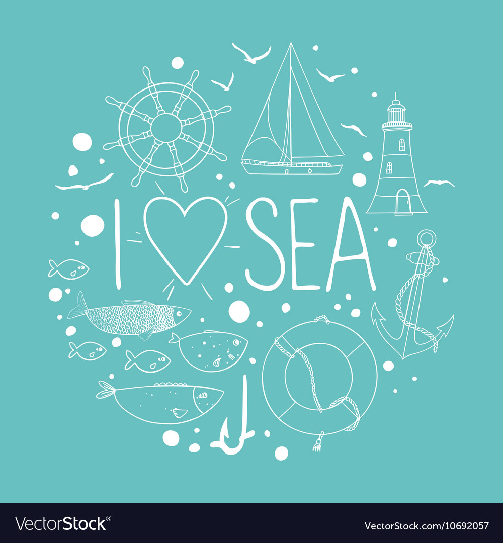 Collection of nautical elements in a circle shape Vector Image