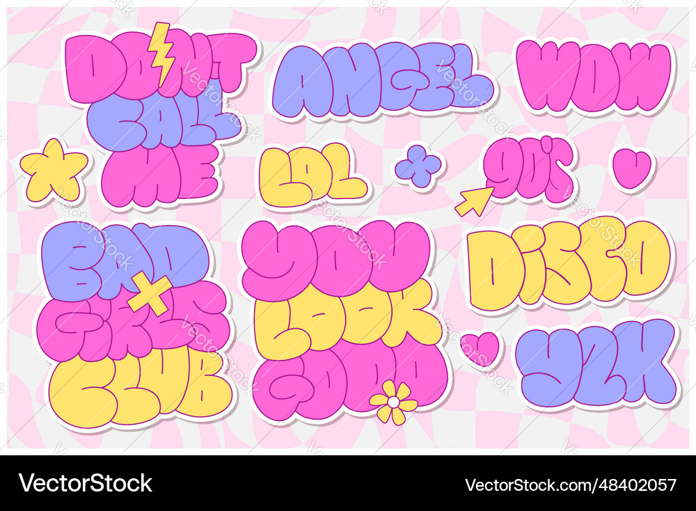 Cool trendy lettering stickers set with various Vector Image