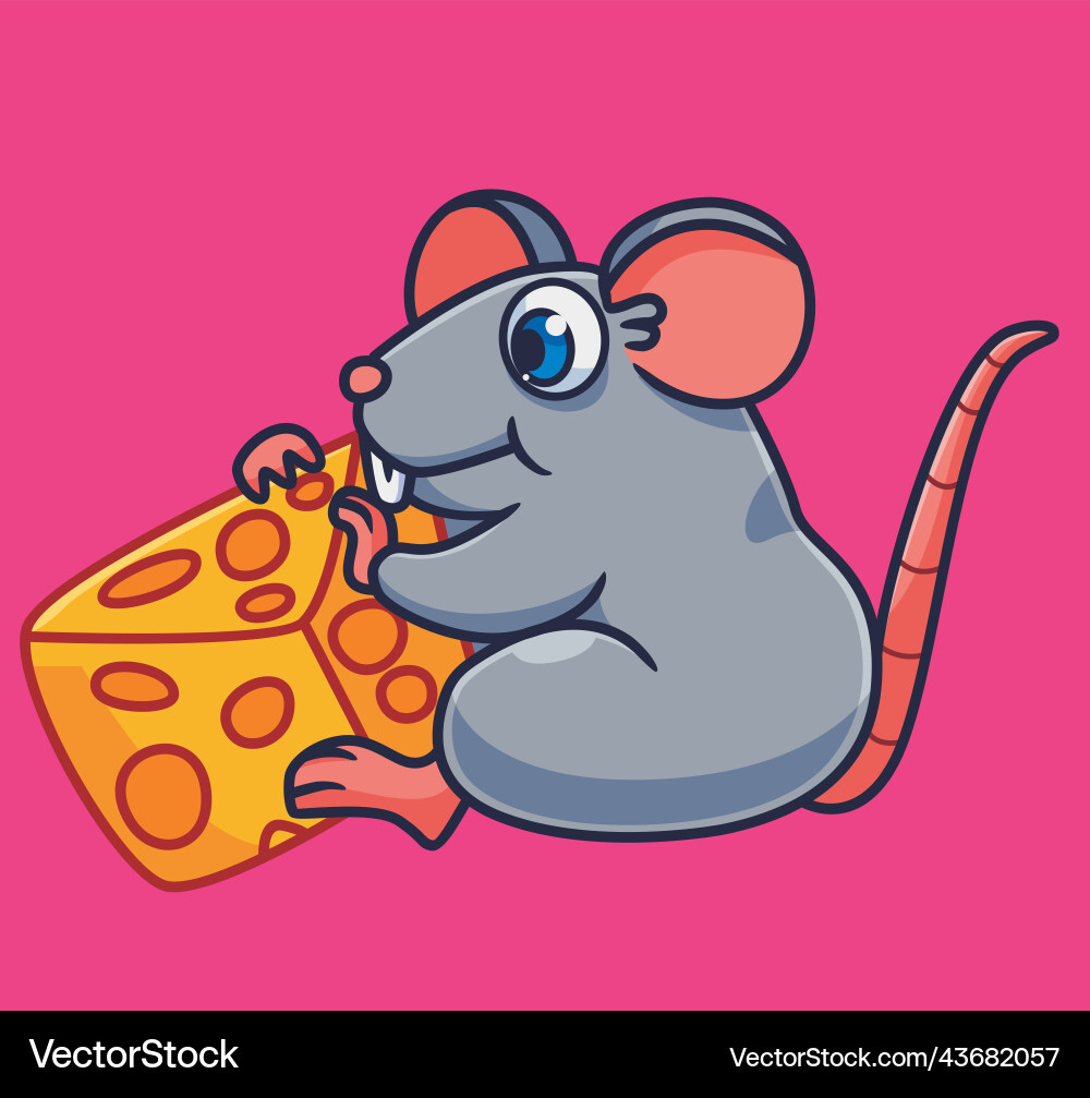 Cute cartoon mouse eating cheese isolated Vector Image