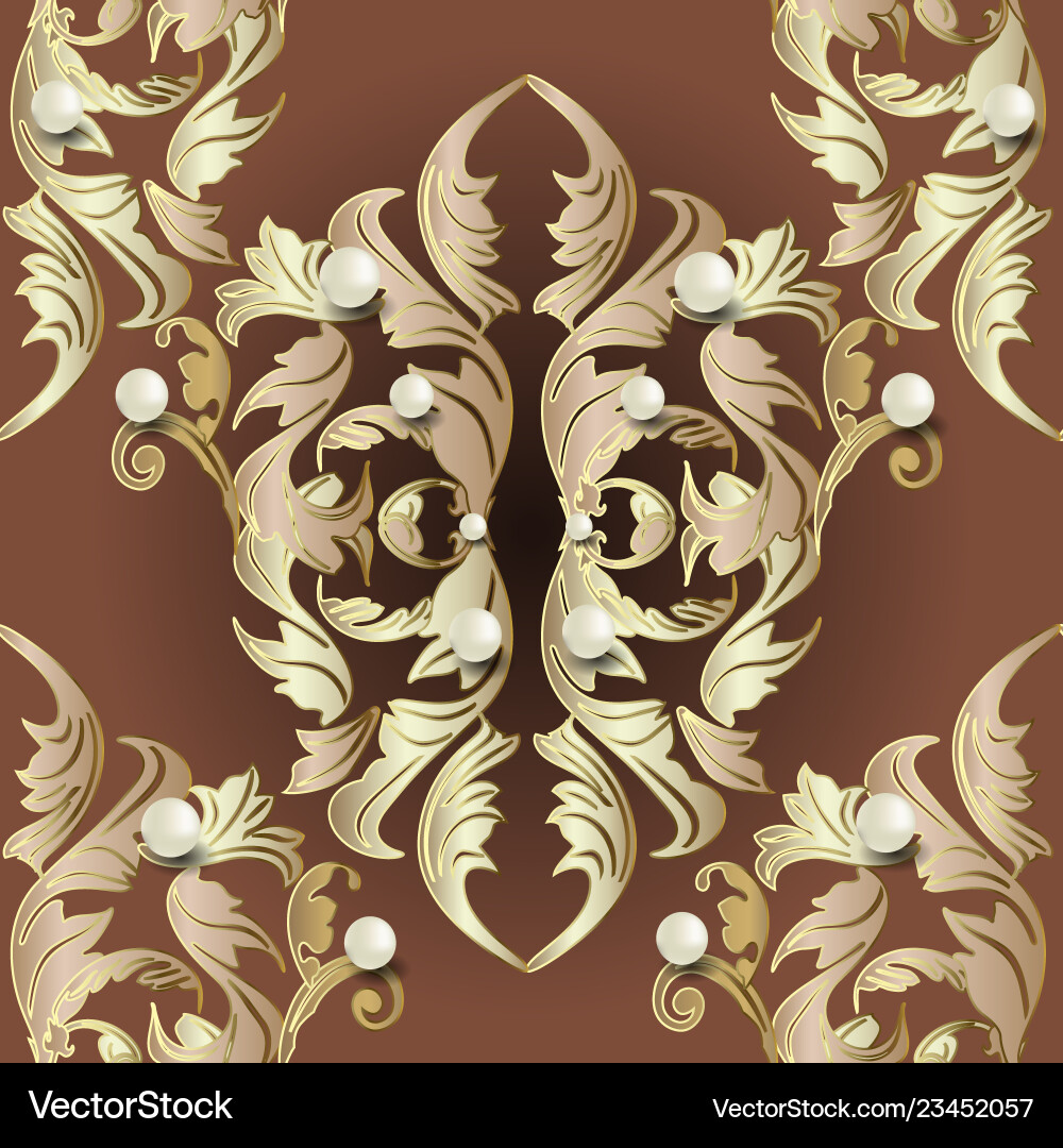 Gold baroque 3d seamless pattern vintage antique Vector Image