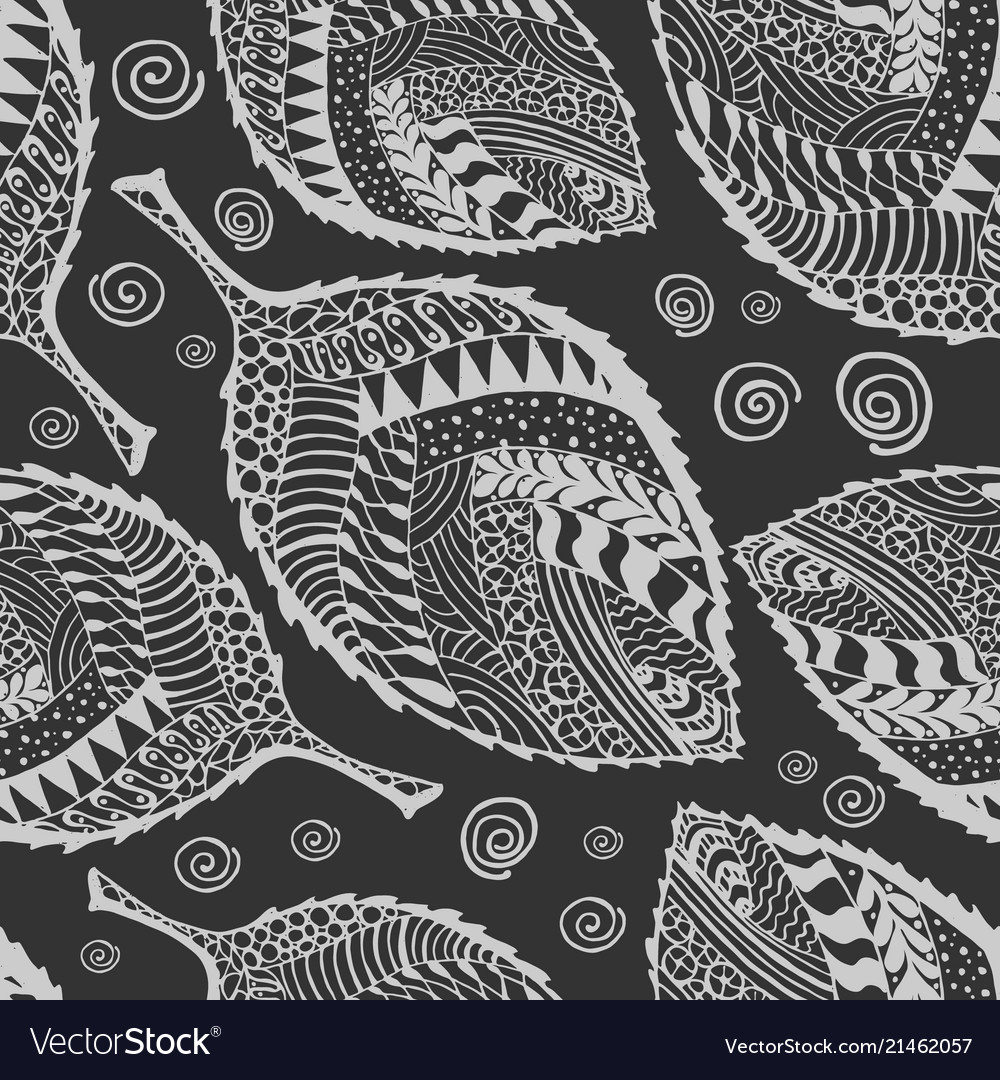 Grayscale seamless pattern with ornamented leaves Vector Image