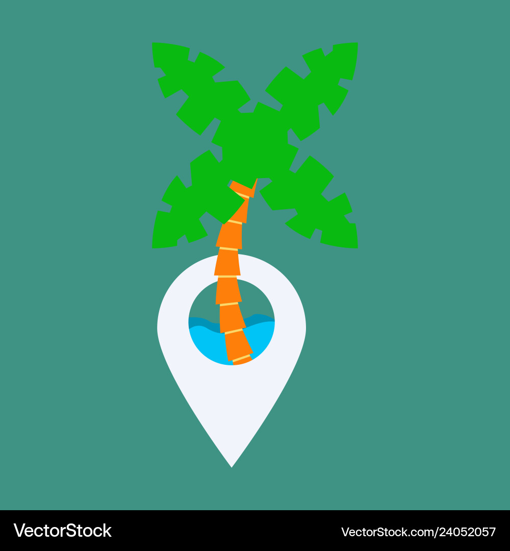Location icon from sea and palms flat style Vector Image