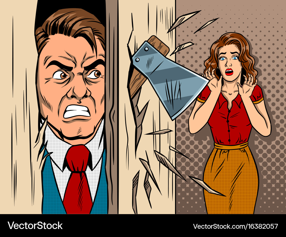 Man breaking in the door comic book style Vector Image