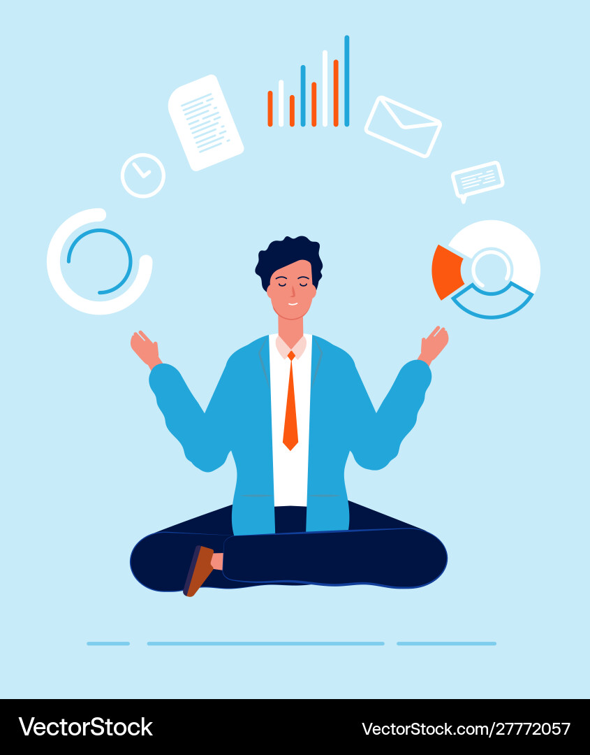 Multitasking manager business person lotus pose Vector Image
