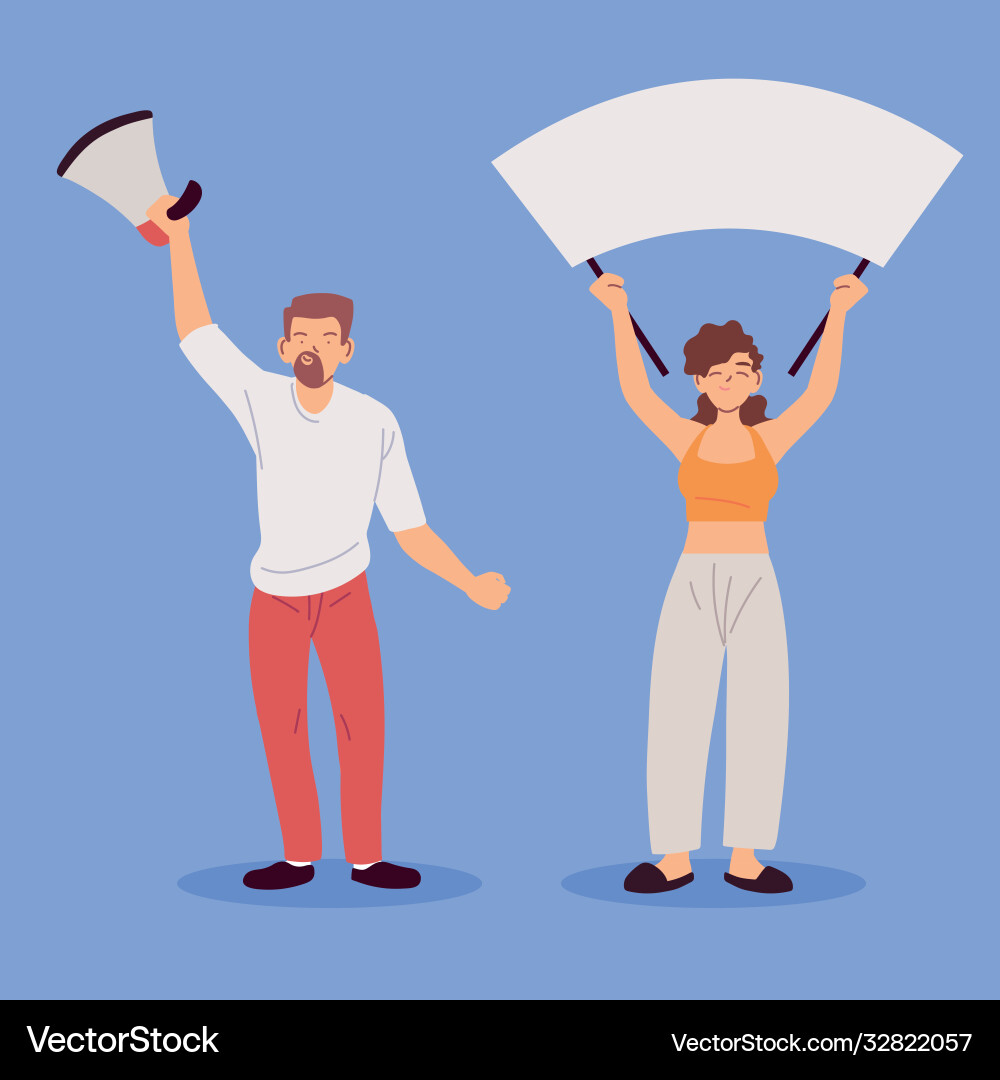 People with banners and signs are protesting Vector Image