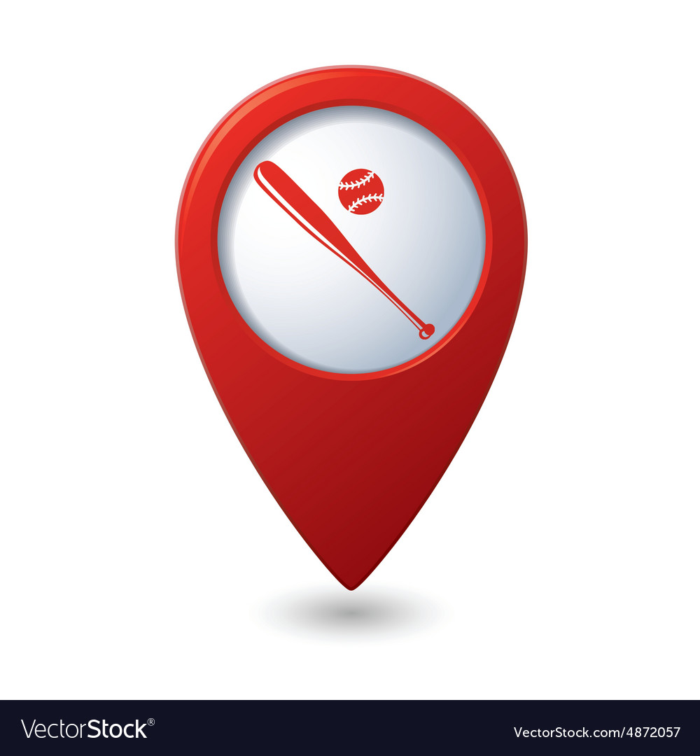 Red map pointer with baseball icon Royalty Free Vector Image