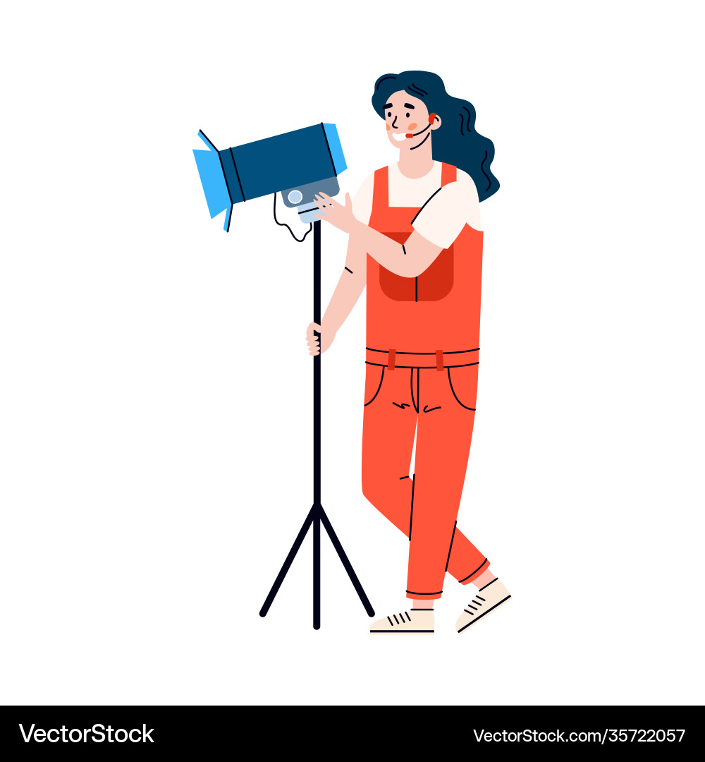 Woman lighting operator with spotlight cartoon Vector Image