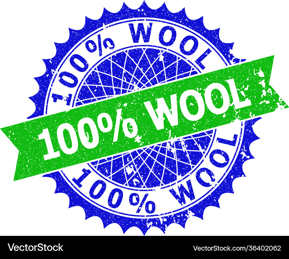 100 percents wool bicolor rosette grunge stamp Vector Image