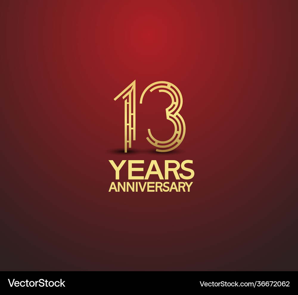 13 years golden anniversary logotype Royalty Free Vector