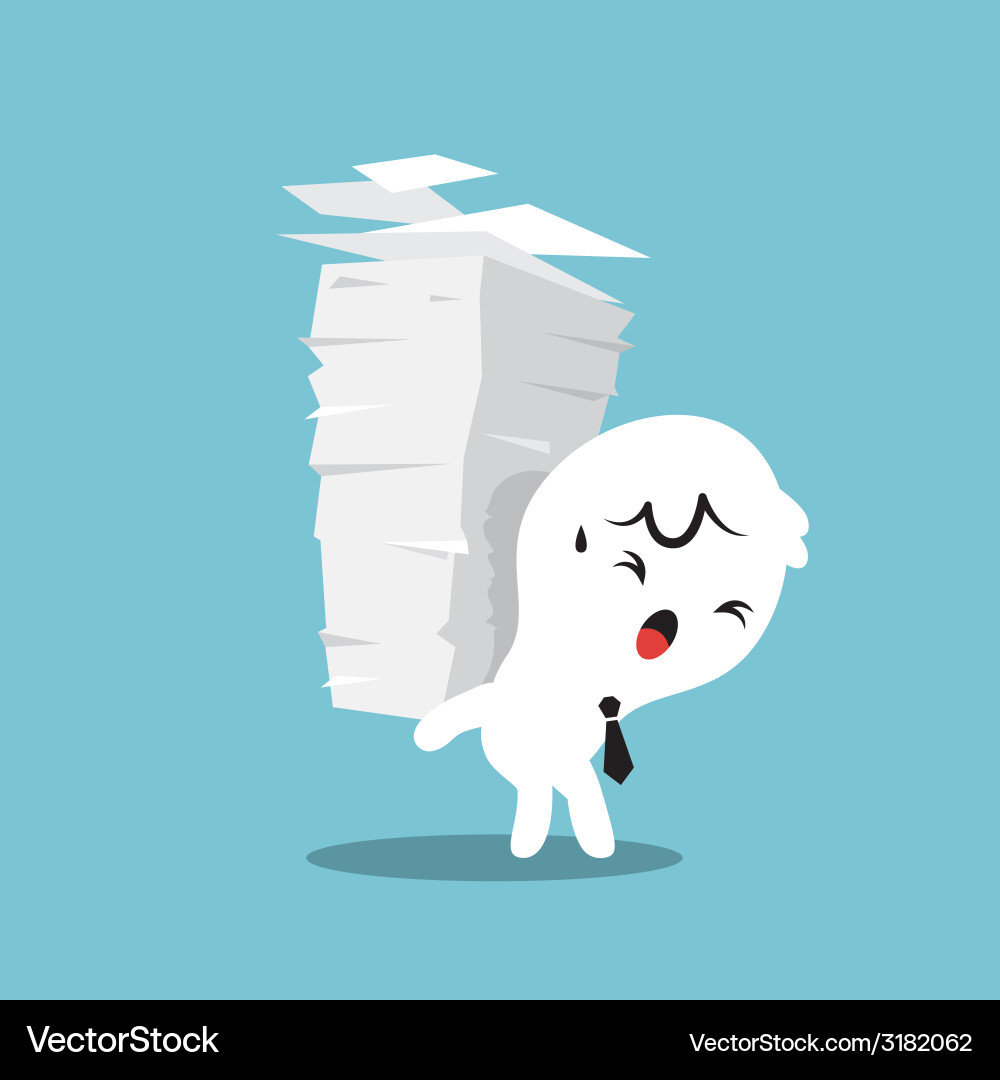 Business man carrying a stack of paper work load Vector Image