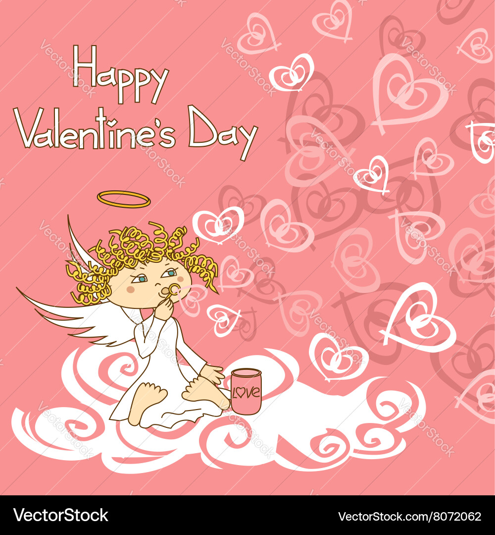 Card for valentines day with cupid and soap Vector Image