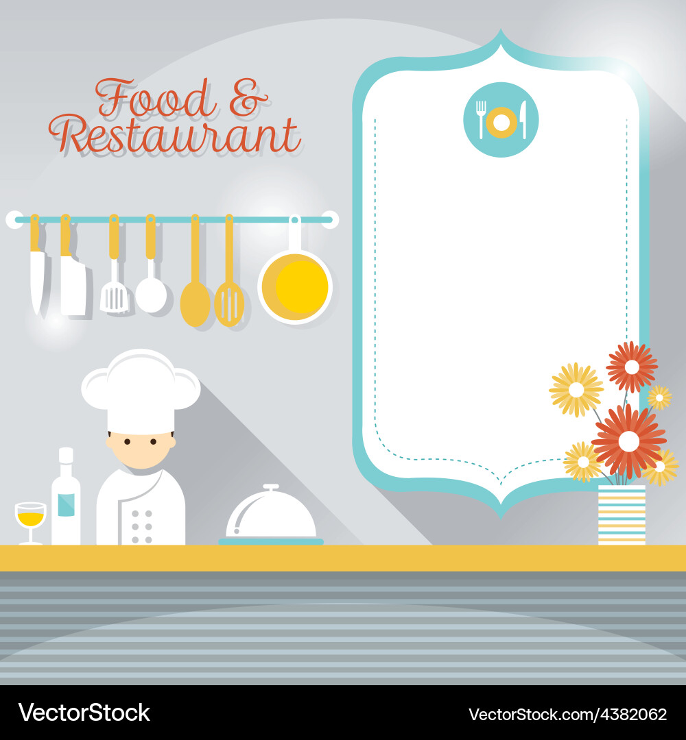 Chef at restaurant counter with blank sign Vector Image