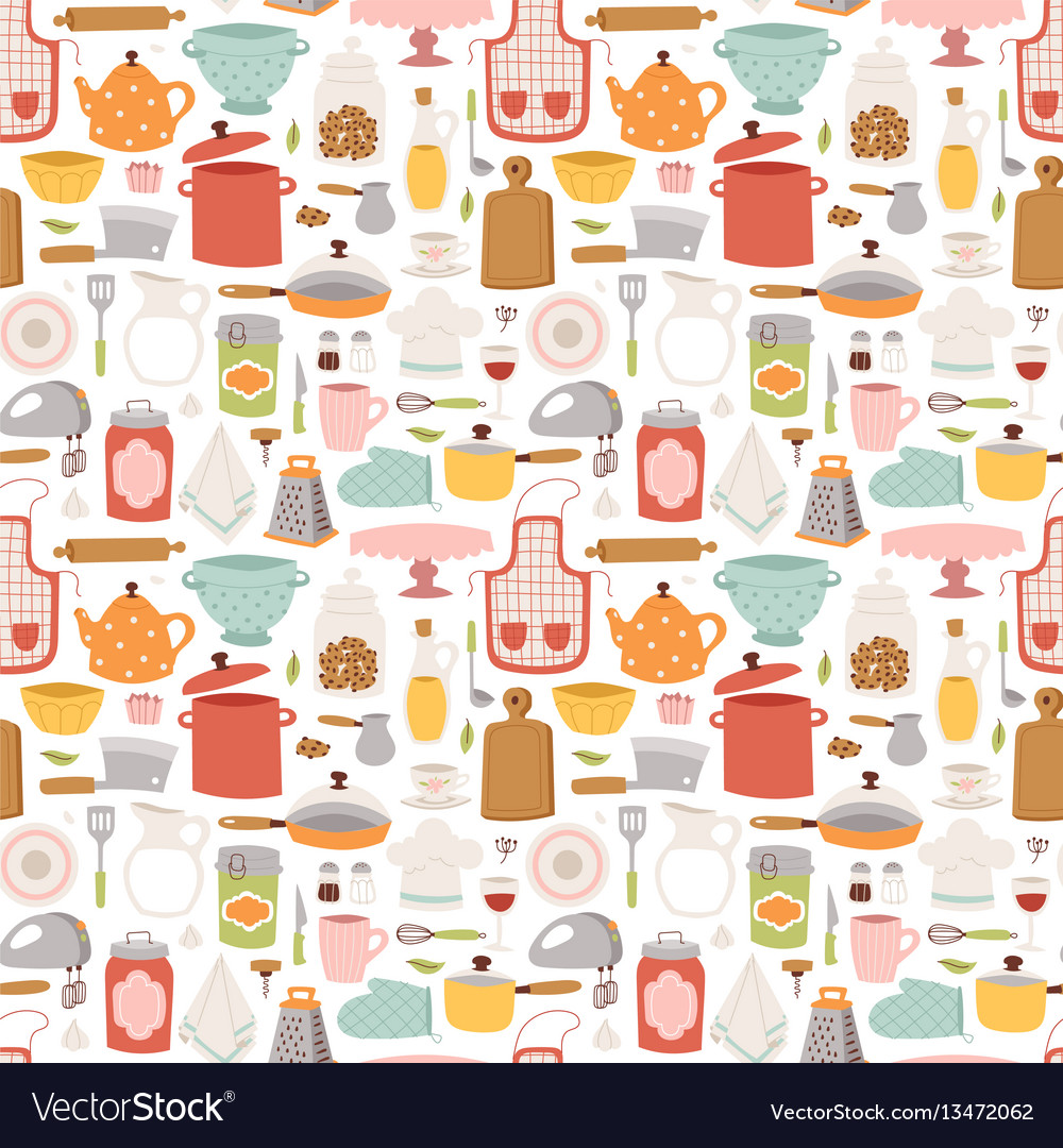 Kitchen set icon seamless pattern Royalty Free Vector Image