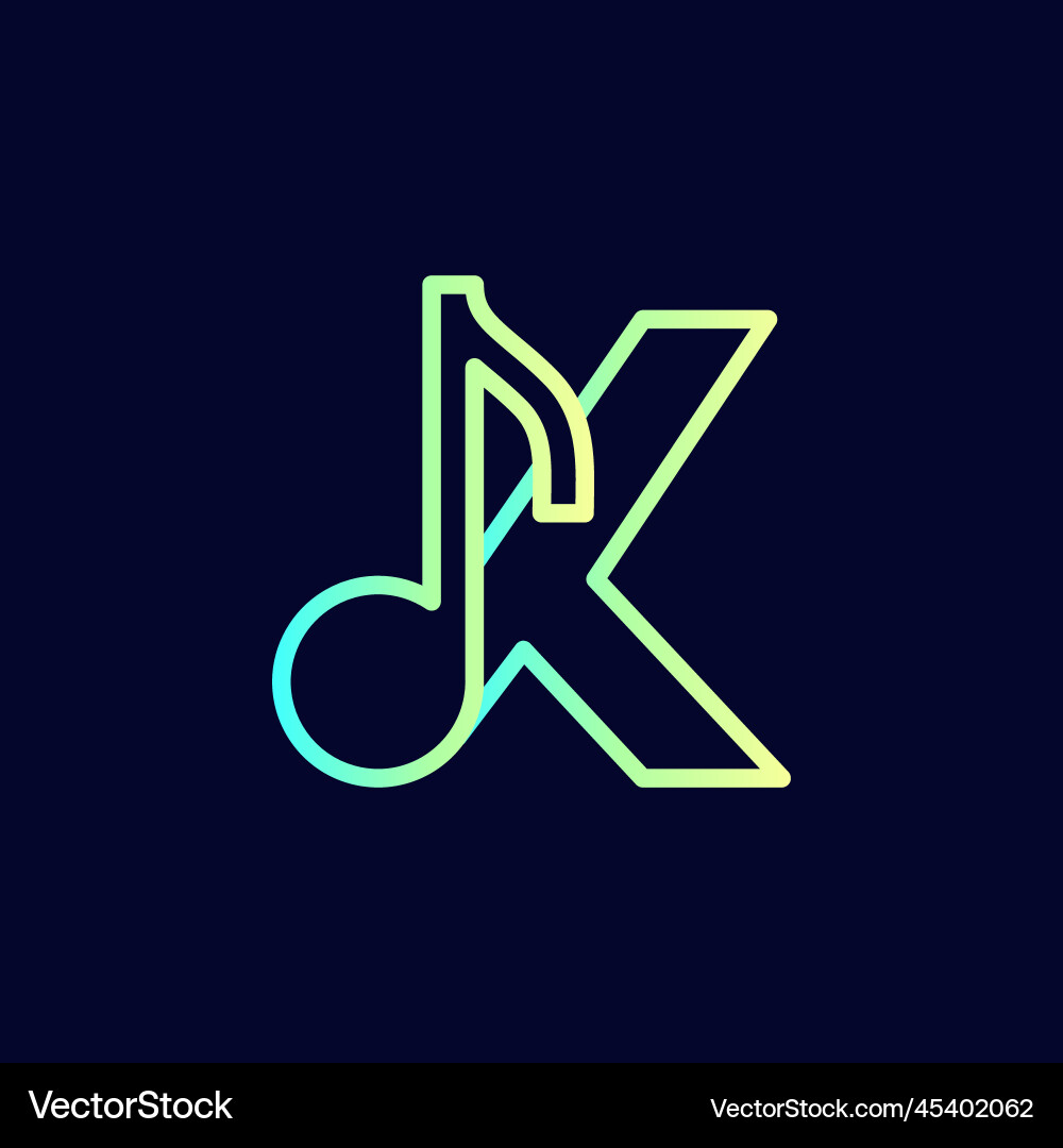 Music note logo design brand letter k Royalty Free Vector