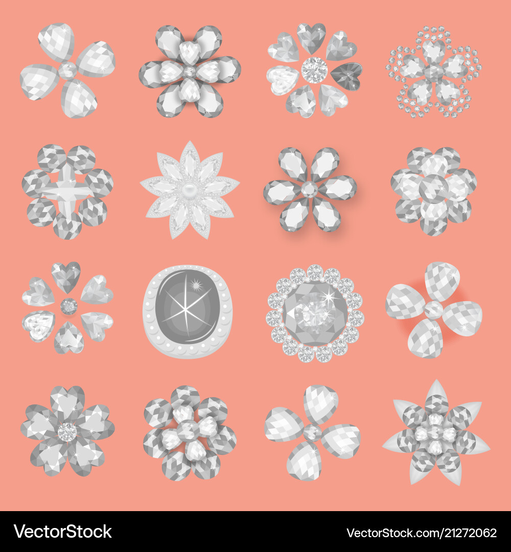 Pocket bag gemstones jewelry flower pattern set Vector Image
