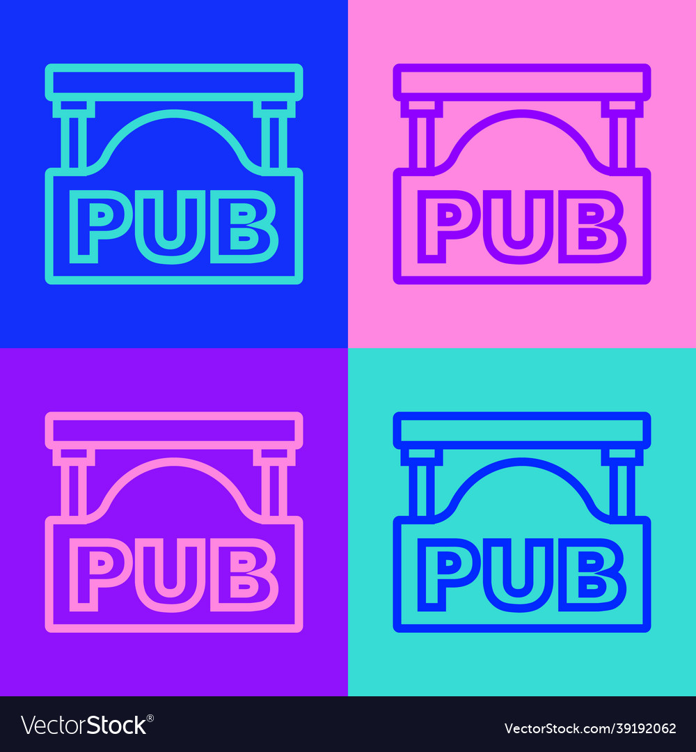 Pop art line street signboard with inscription pub Pop art line street signboard with inscription pub