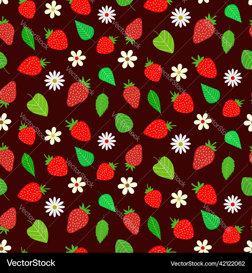 Strawberry leaves and flowers seamless pattern Vector Image