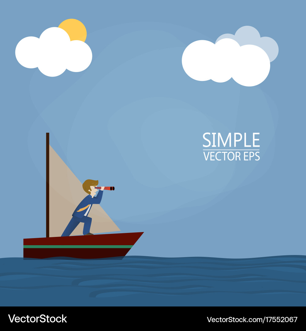 A businessman on ship is looking for way Vector Image