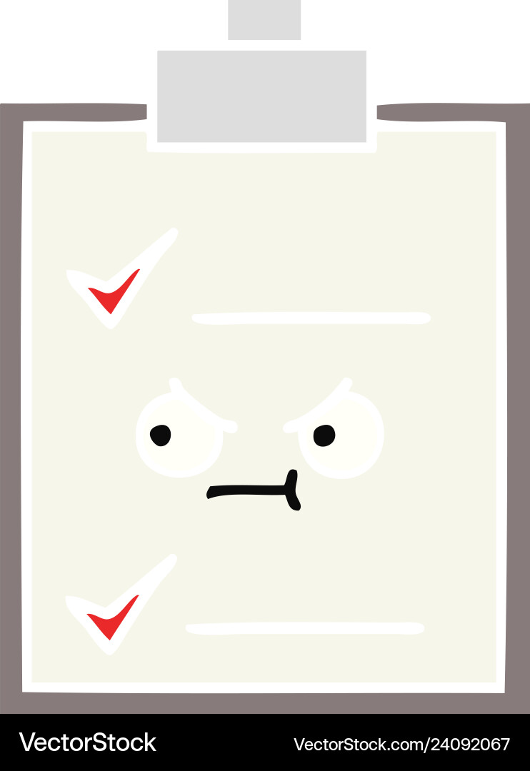 Flat color retro cartoon check list Royalty Free Vector