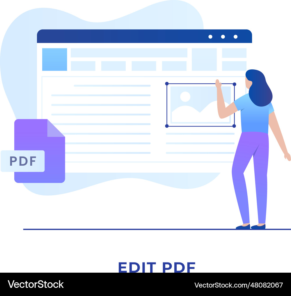 Flat pdf edit file concept Royalty Free Vector Image