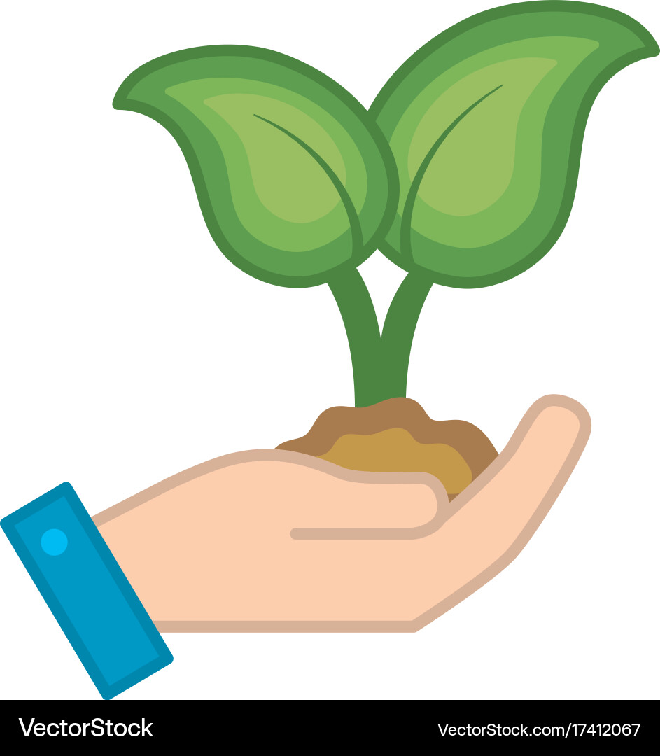 Hand with nice plants ground to natural Royalty Free Vector