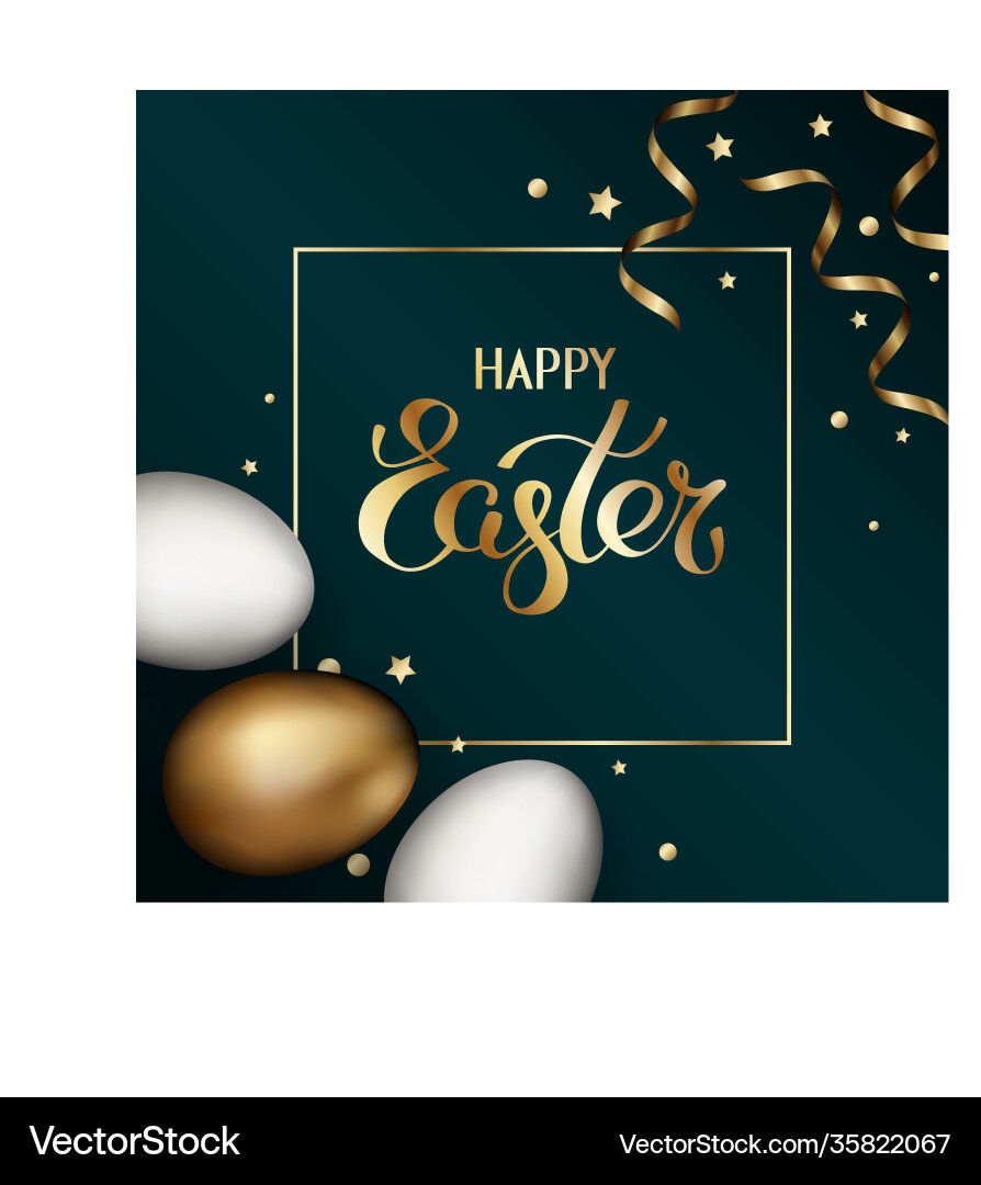 Happy easter in golden frame close up gold Vector Image