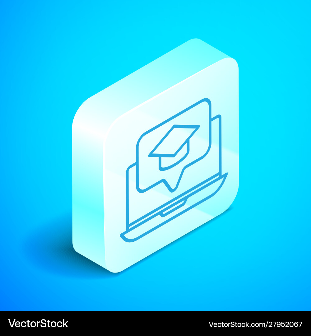 Isometric line graduation cap on screen laptop Vector Image