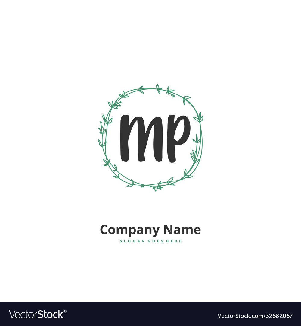 M p mp initial handwriting and signature logo Vector Image