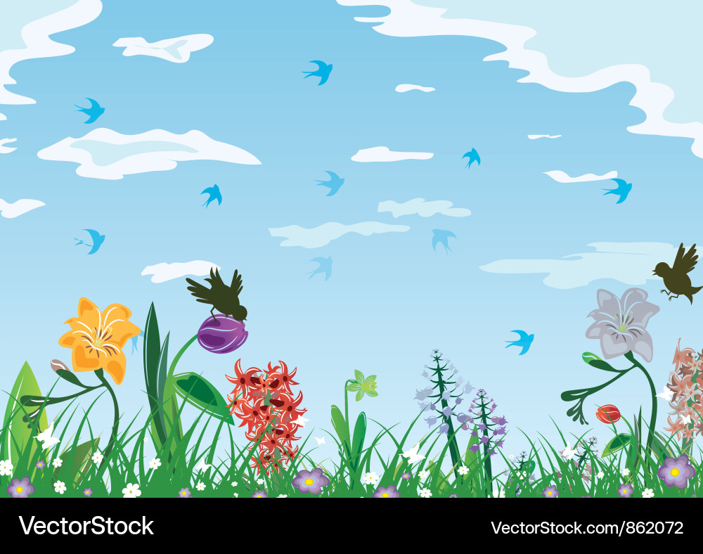 Birds with floral Royalty Free Vector Image - VectorStock