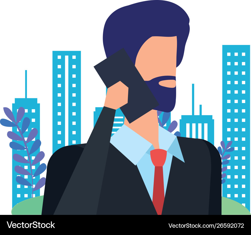 Businessman calling with smartphone in park Vector Image