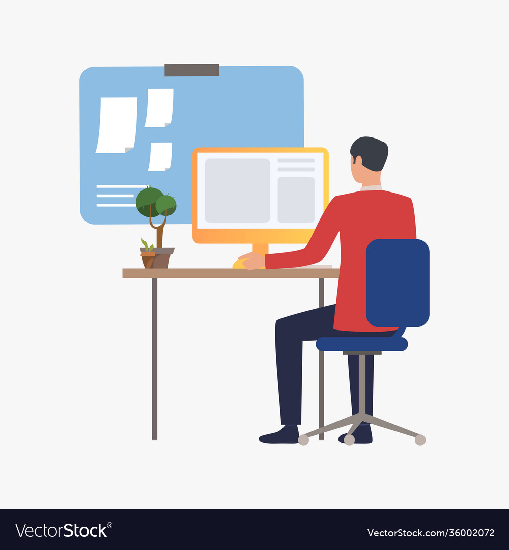 Businessman working with computer in office Vector Image
